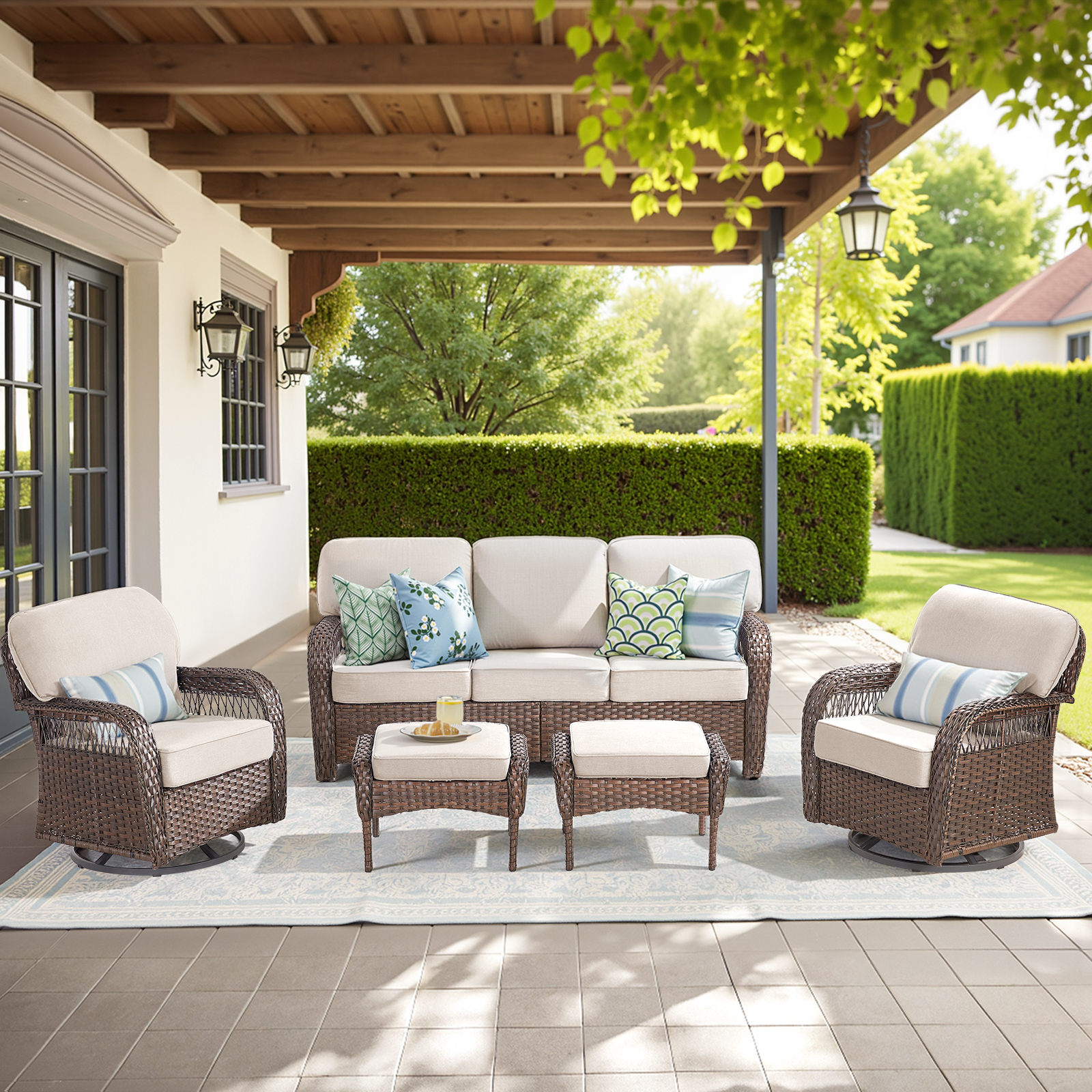 Buenhomino Outdoor Patio Furniture Set-5 Pieces All-Weather Wicker ...