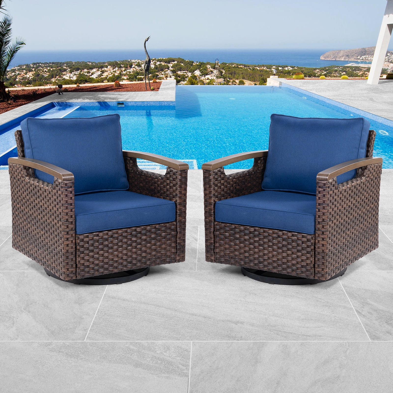 Buenhomino Outdoor Swivel Patio Chairs Set of 2, 360° Rotating Wicker ...