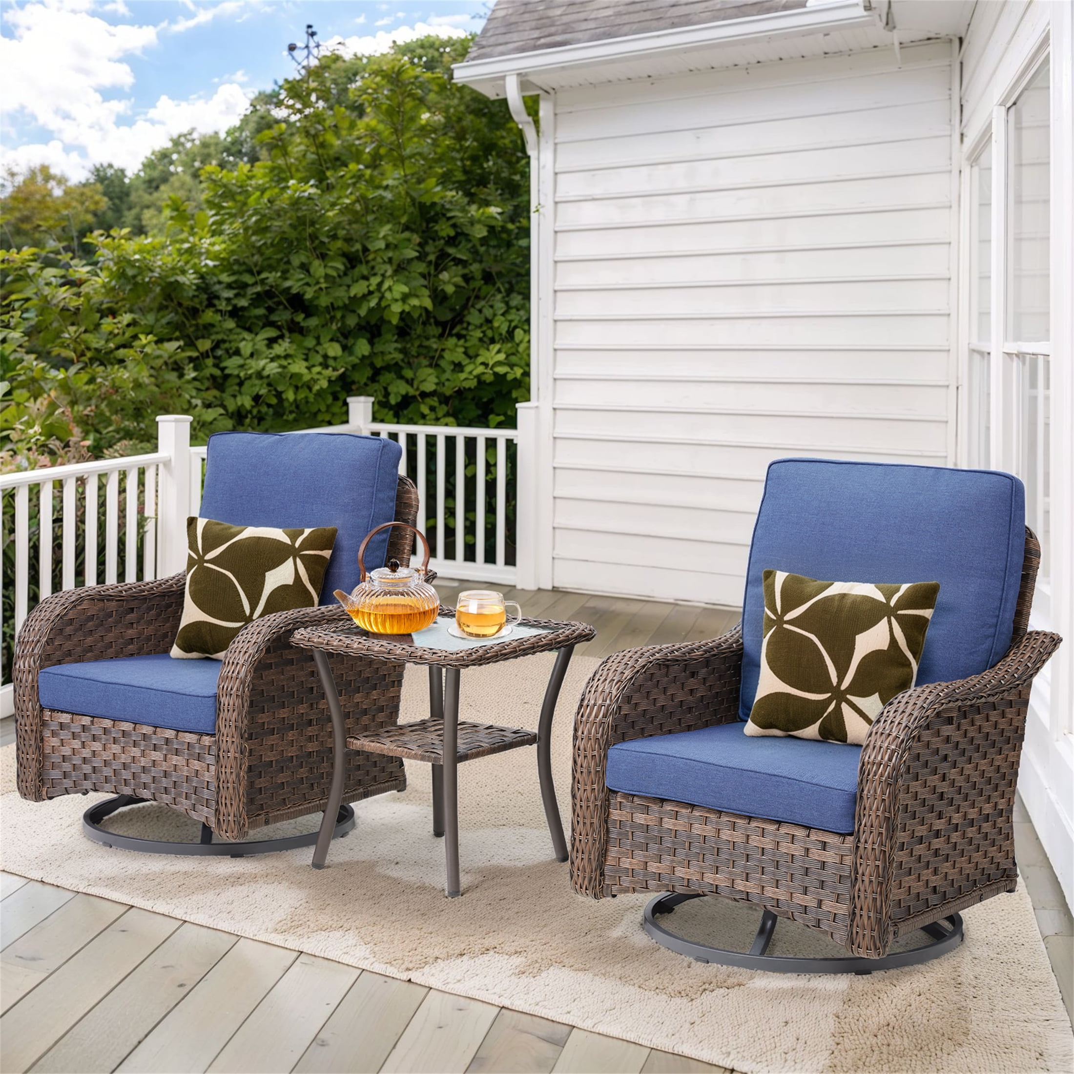 Buenhomino Outdoor Swivel Wicker Rocking Chairs Set, Rattan Patio ...