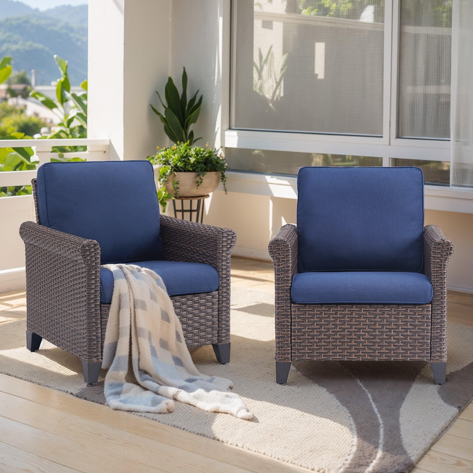 Buenhomino Outdoor Wicker Chair Rattan Patio Dining Chairs Set of 2 PE ...