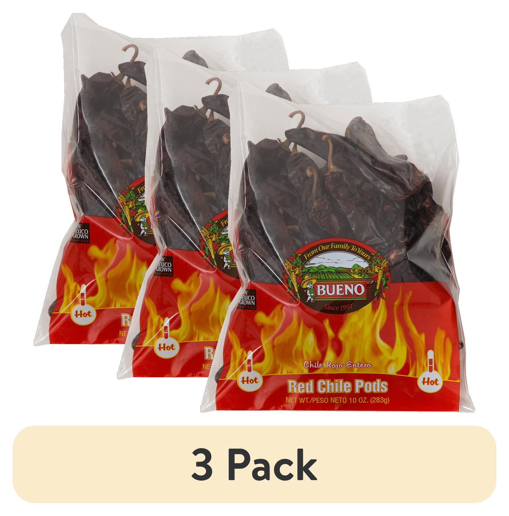 (3 pack) Bueno Foods Hot Red Chile Pods, 10 oz. Does Not Contain Any of ...