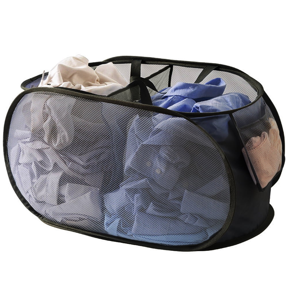 Buenod 2 Compartment Horizontal Mesh Laundry Hamper Collapsible Clothes ...