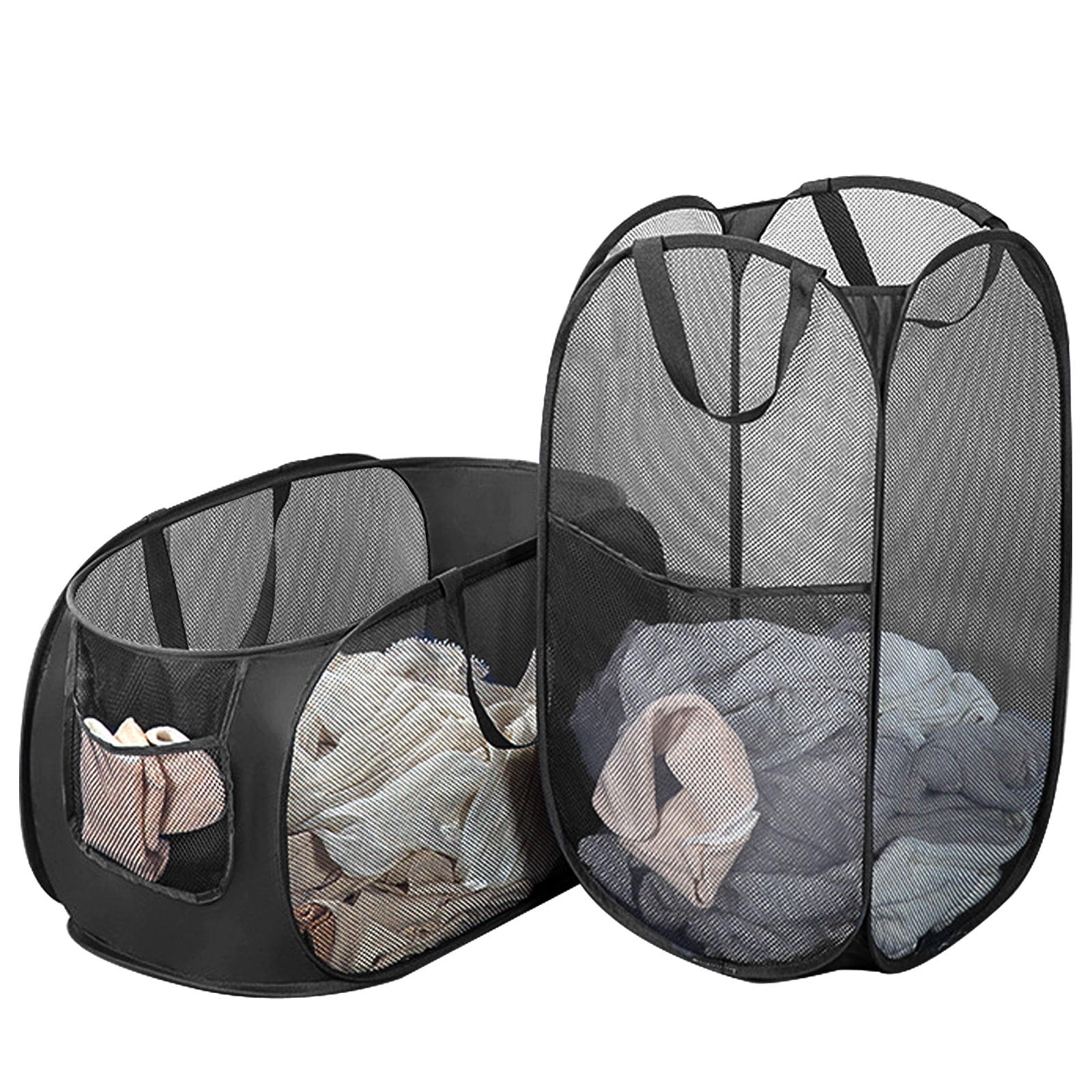 Buenod Set of 2pcs(Horizontal+Vertical) Foldable Laundry Basket Mesh ...