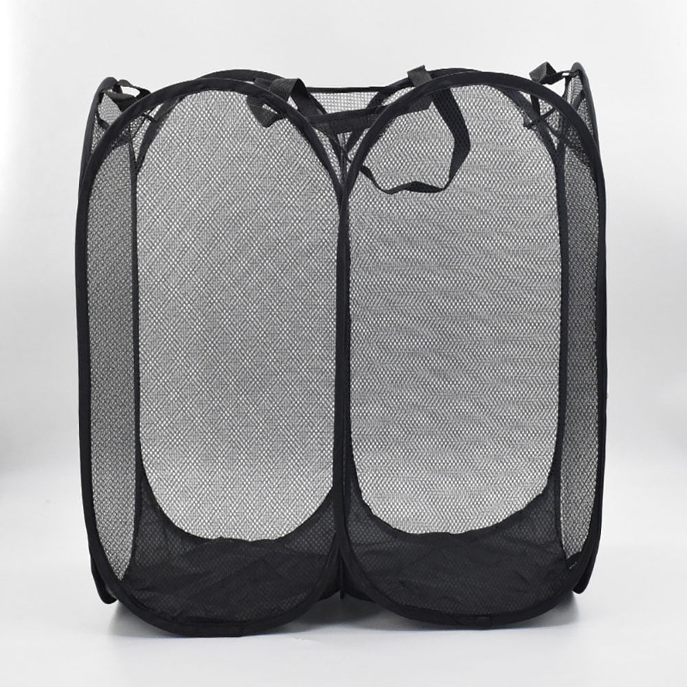 Buenod Two Compartment Mesh Laundry Hamper Collapsible Clothes Basket ...