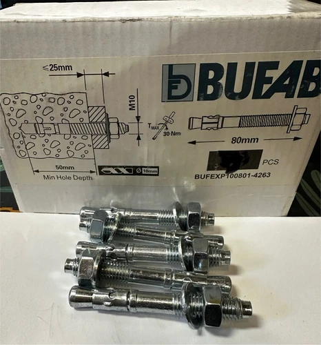 Bufab M10 Metric 10Mm X 80Mm Concrete Wedge Anchor Bolts +Nuts ...