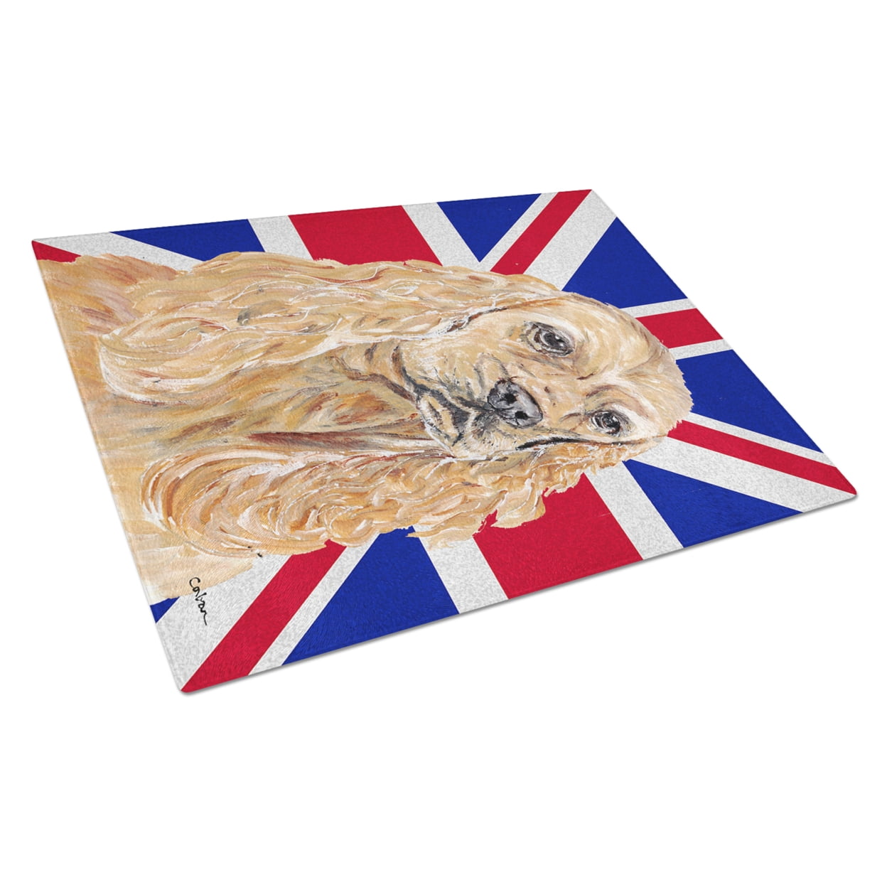 Buff Cocker Spaniel with English Union Jack British Flag Glass Cutting ...