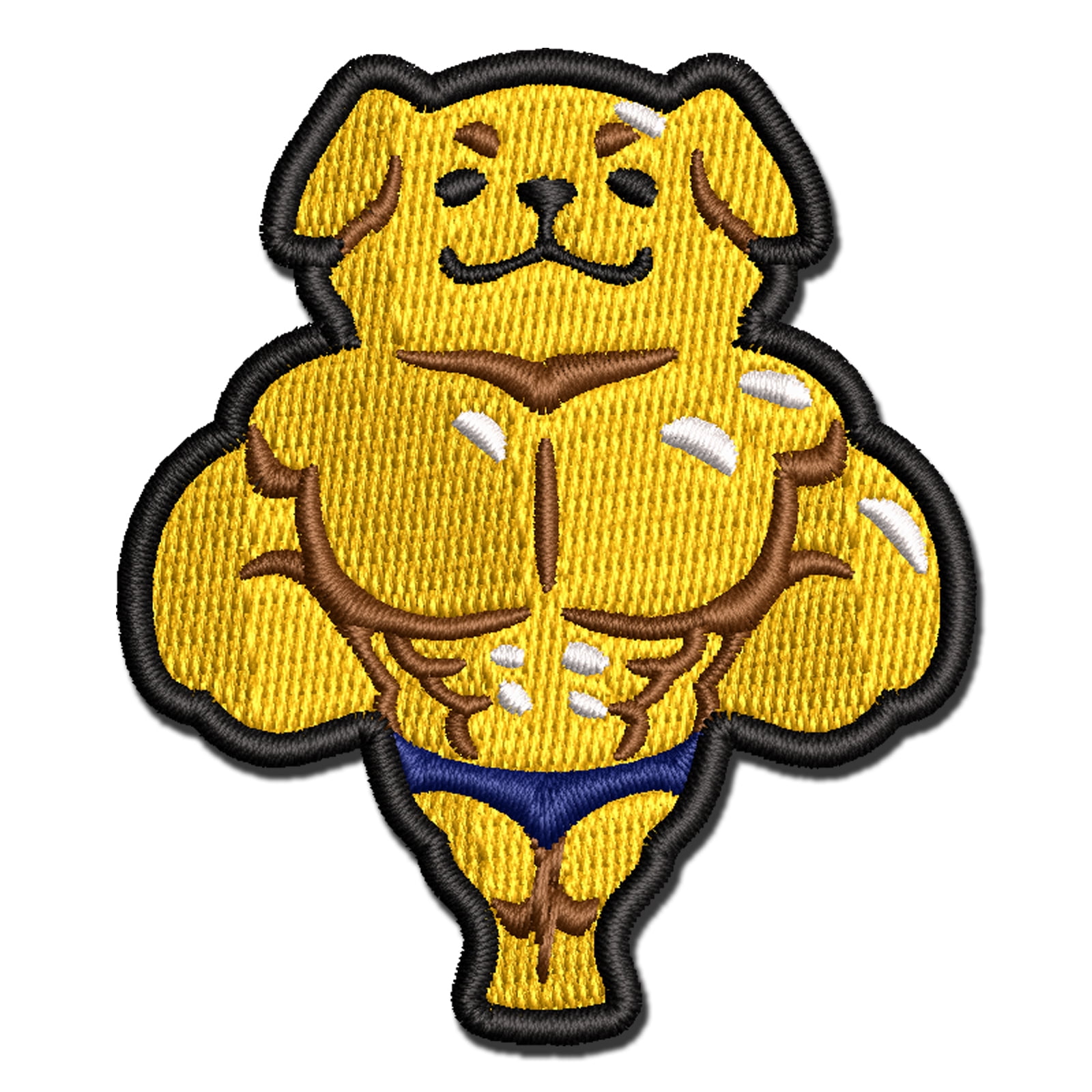 Buff Muscle Dog Funny Golden Retriever Applique Multi-Color Embroidered ...