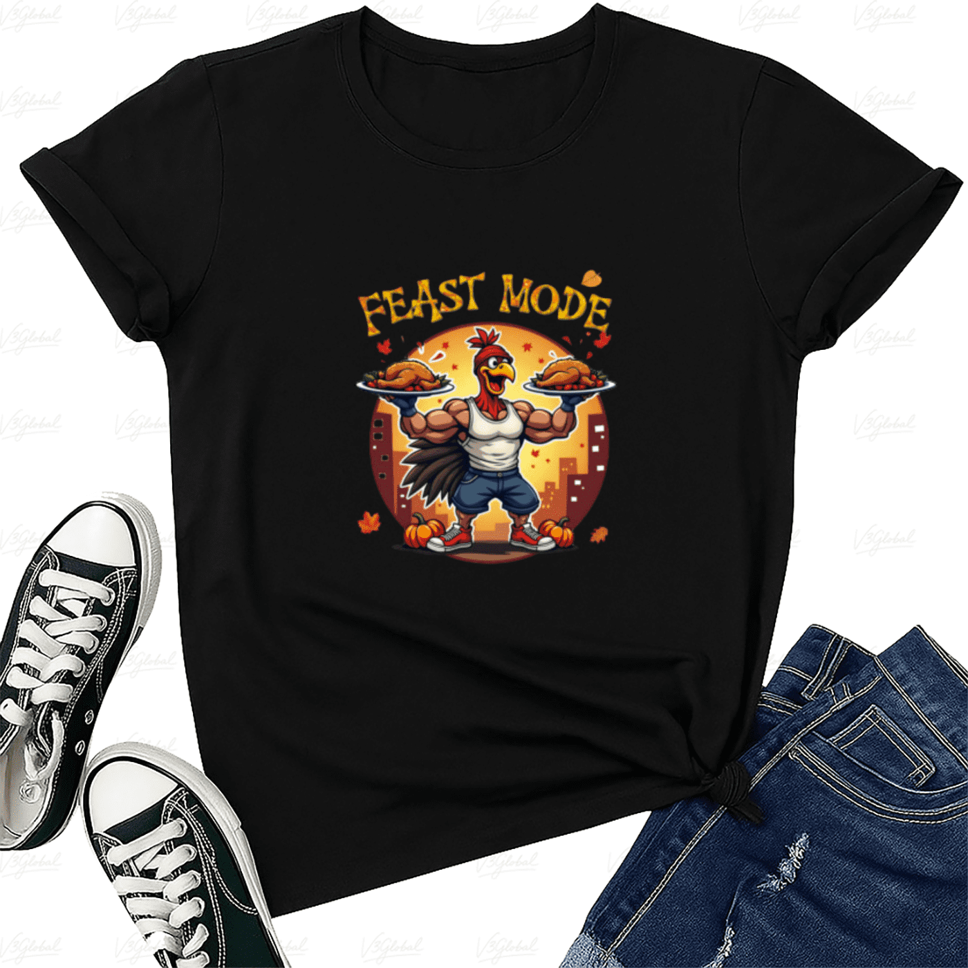 Buff Turkey Feast Mode Funny Thanksgiving Lifting Art Unisex T-Shirt ...