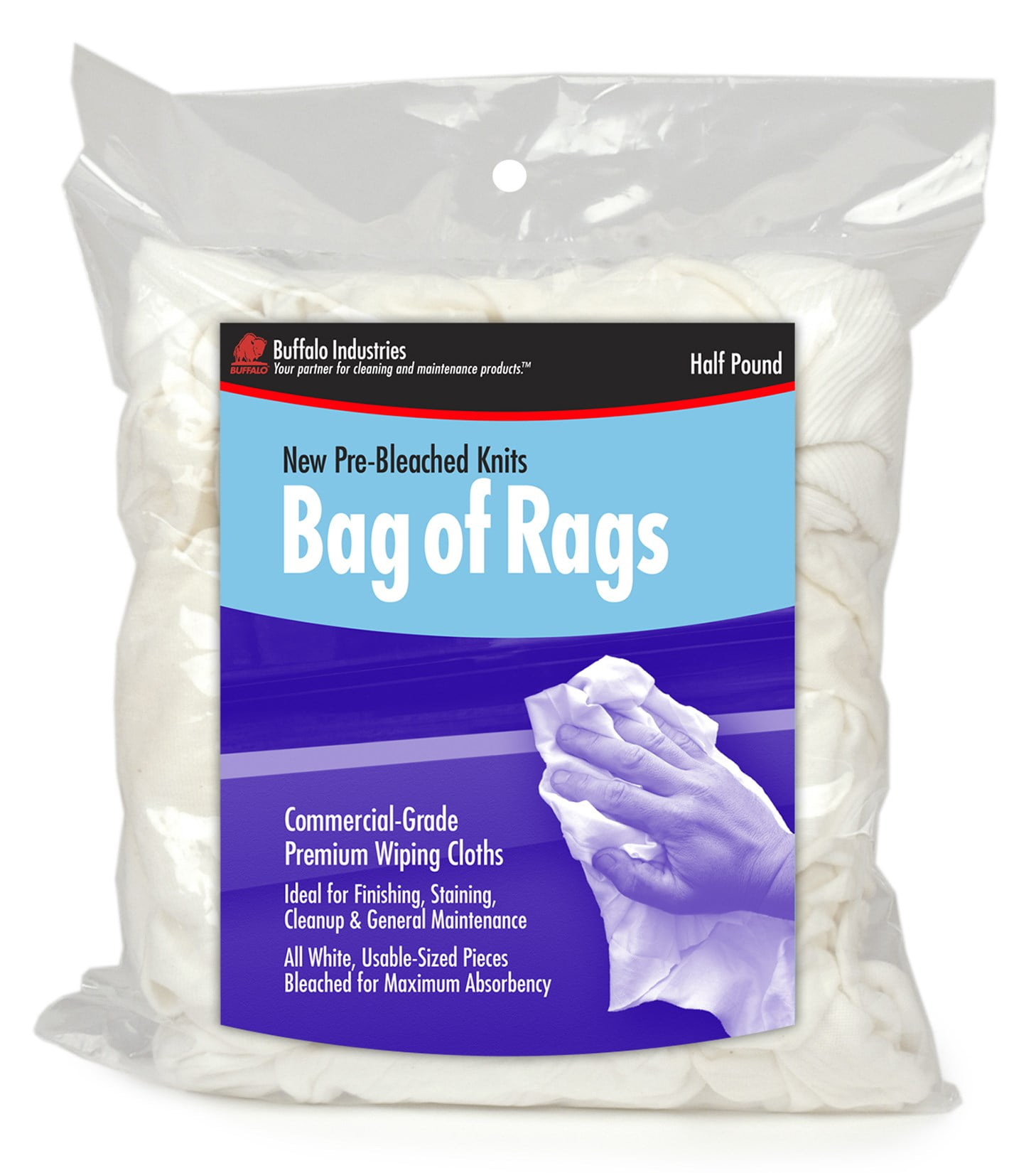 Buffalo Industries 60205 New Pre-Bleached Knit Cloth Rags - 1/2 lb. Bag ...