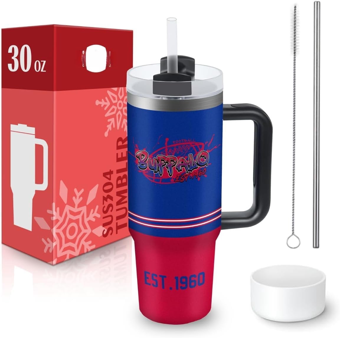 Buffalo 30 oz Tumbler with Handle and Straw, cup,Coffee Mug, Leakproof ...