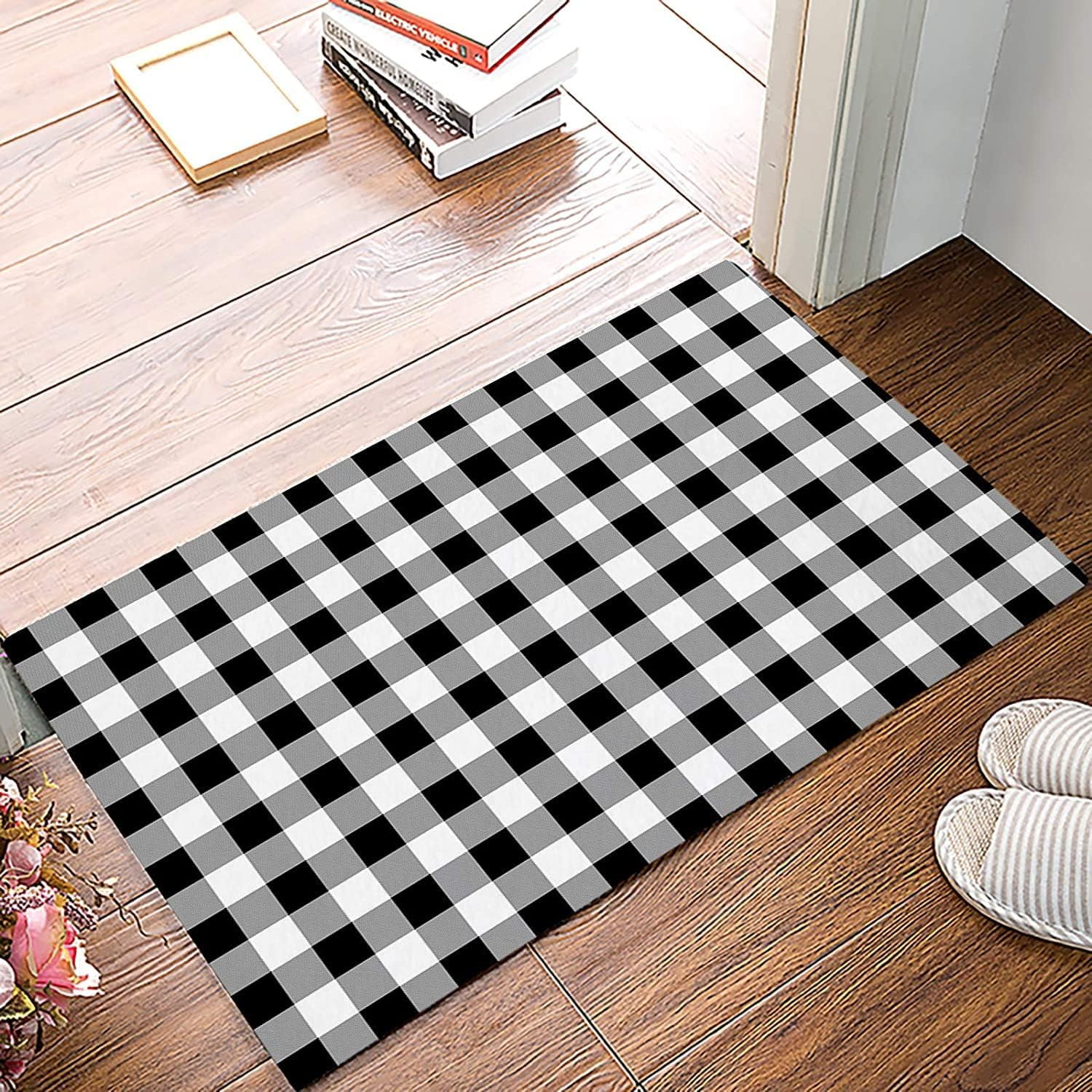 Buffalo Abstract Black White Plaid Bath Mat,Welcome Door Mat Bathroom ...