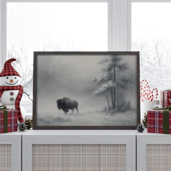Buffalo And Winter Forest Art Rustic Bison Landscape Home Decor, 8x12 ...
