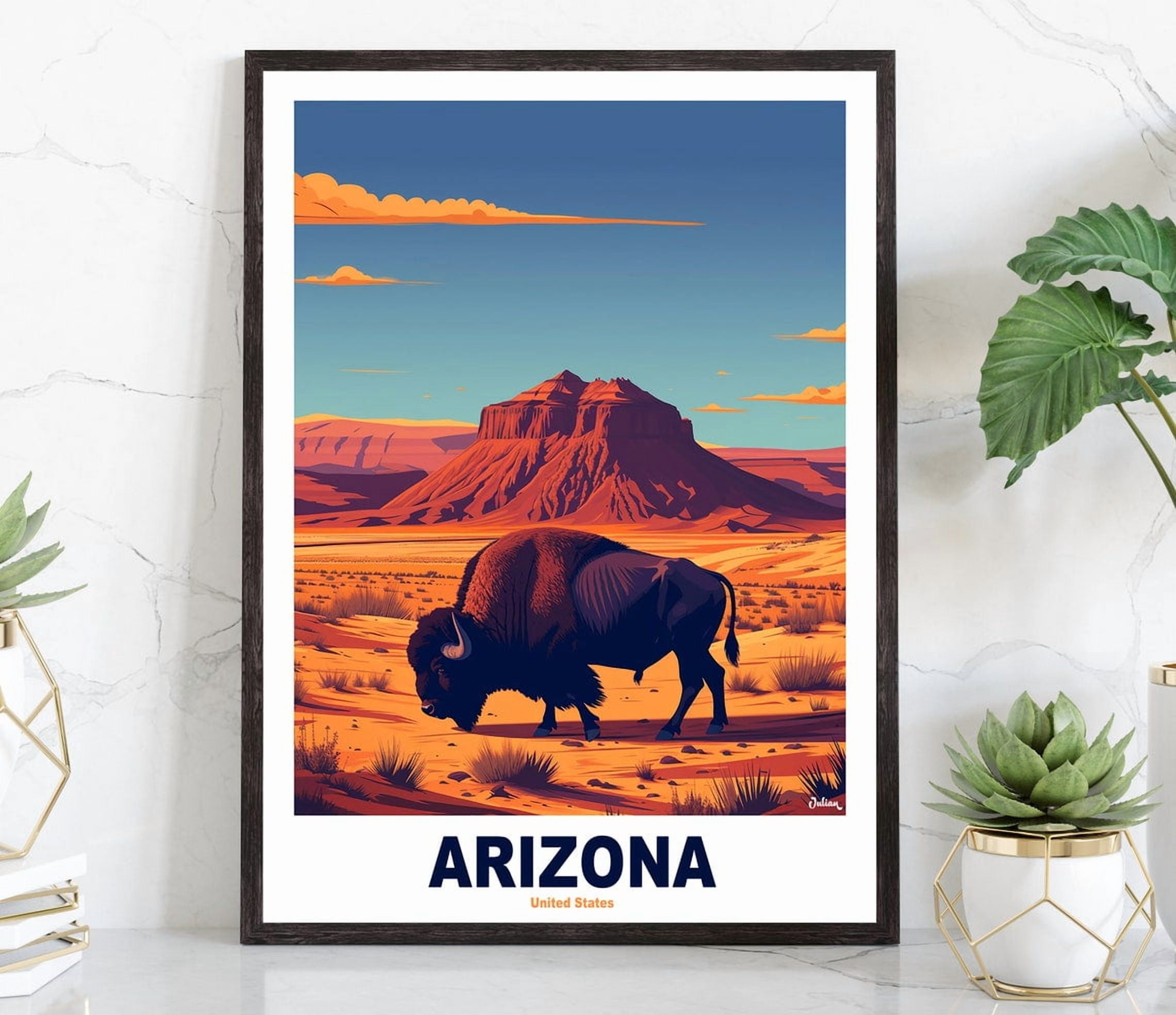 Buffalo Arizona Travel Poster Wall Art Scenic Desert Decor, Unframed ...