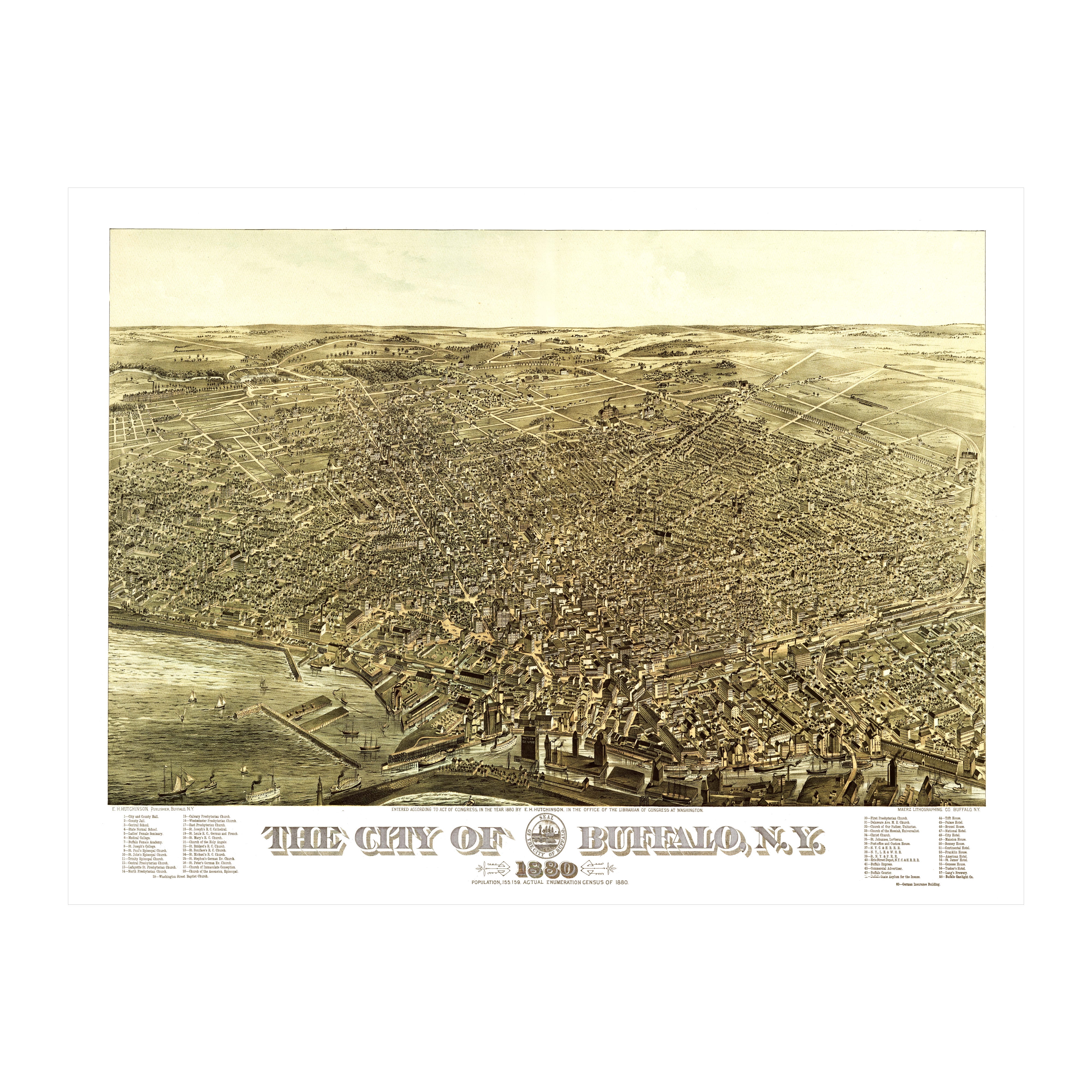 Buffalo Art, 1880 Vintage Map of Buffalo New York, NY History Wall ...