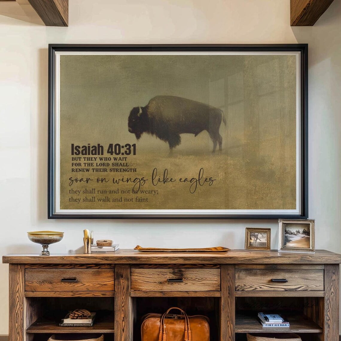 Buffalo Bible Verse Poster, Rustic Western Scripture Art Home Decor ...