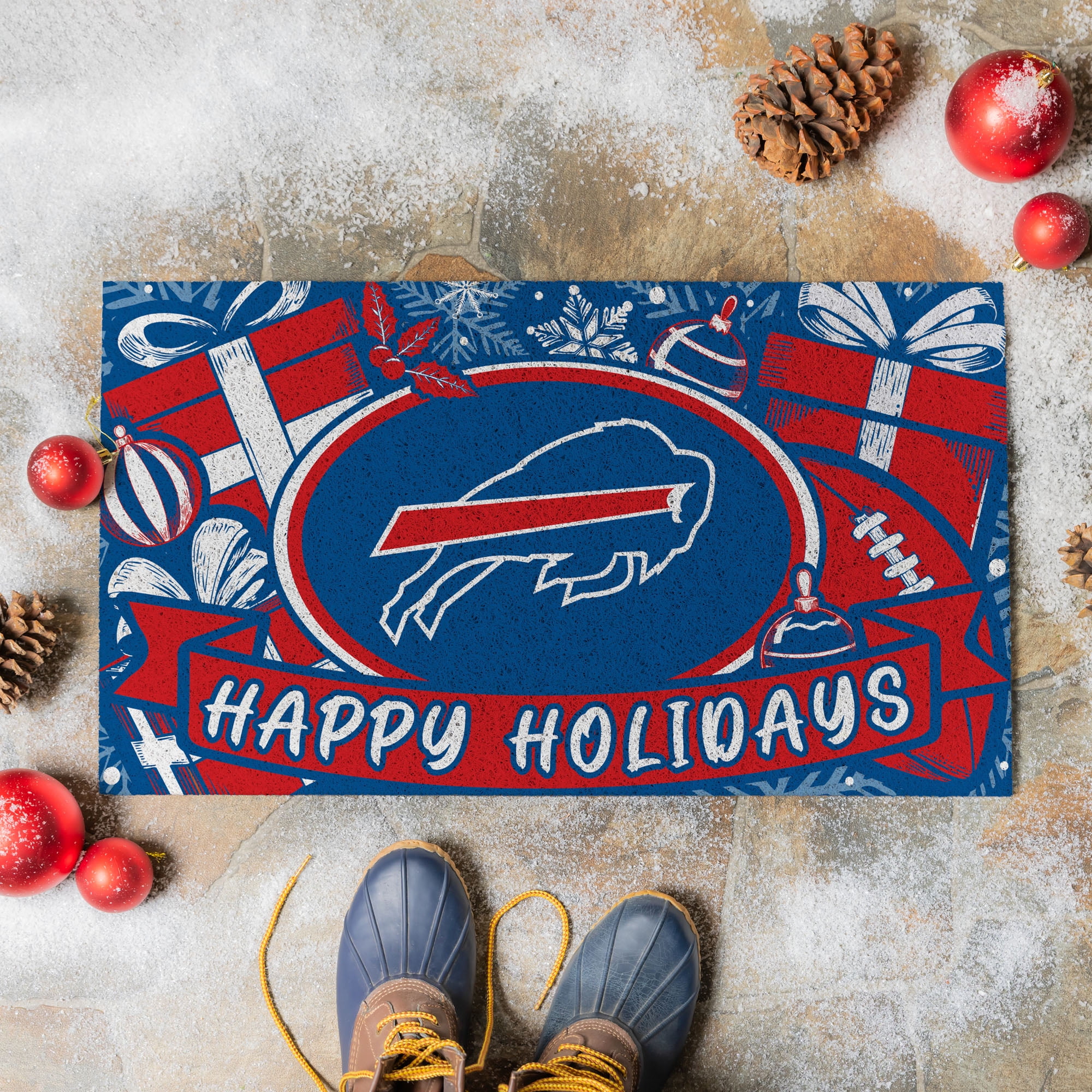 Buffalo Bills 28" x 16" Happy Holidays Christmas Turf Door Mat ...