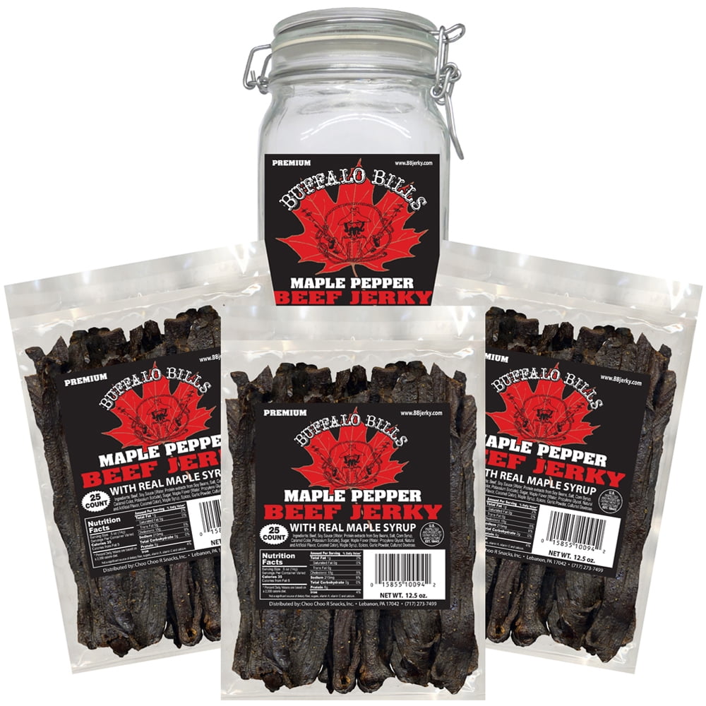 Buffalo Bills Maple Pepper Beef Jerky 3 Bag Starter Kit (3 bags and 1 ...