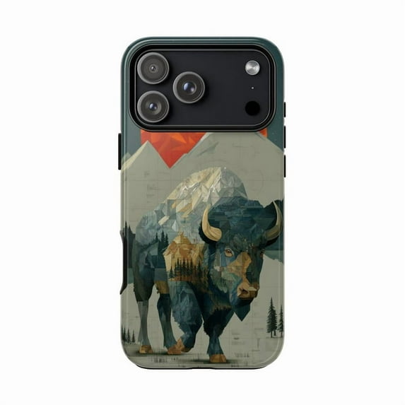 Buffalo Bison Abstract Mountain Scene iPhone Case with iPhone 17 to 11 ...