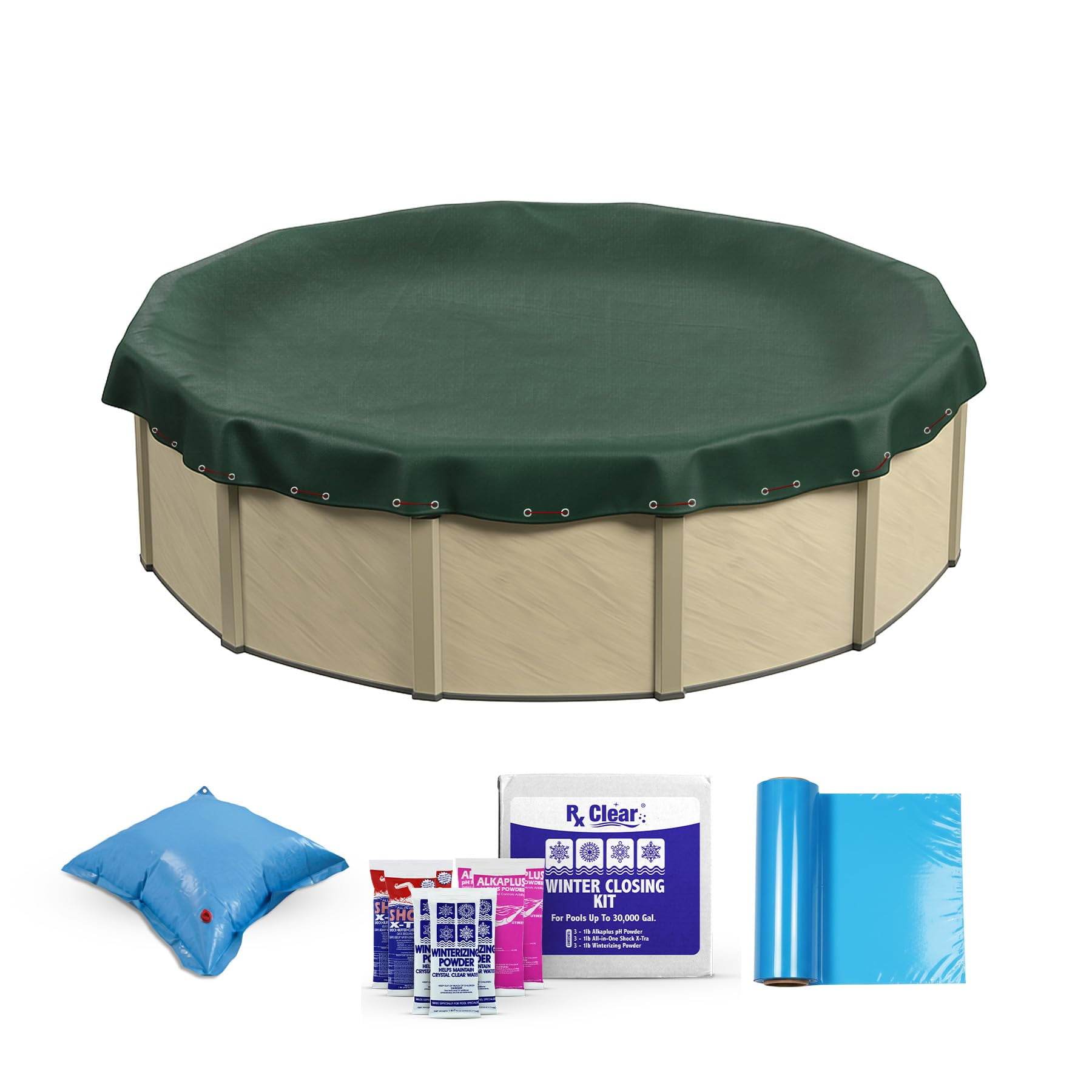 Buffalo Blizzard 24' Round Green Ripstopper Winter Pool Cover, Closing ...