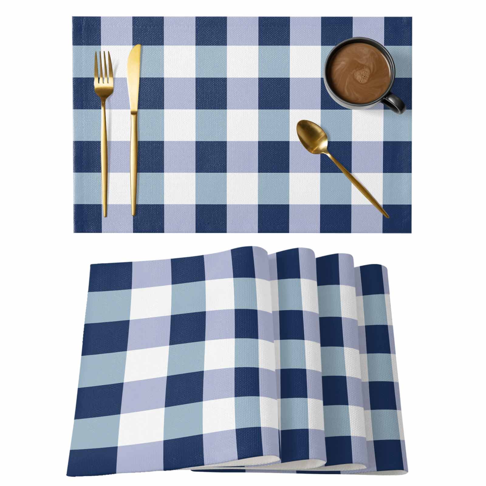 Buffalo Blue Plaid Placemats Set of 12, Spring Simple Pattern Non-Slip ...