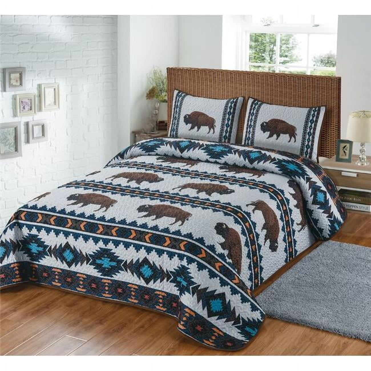 Buffalo Blue Southwestern Boho Bison Quilt Quilted Bedding Set, Multi ...