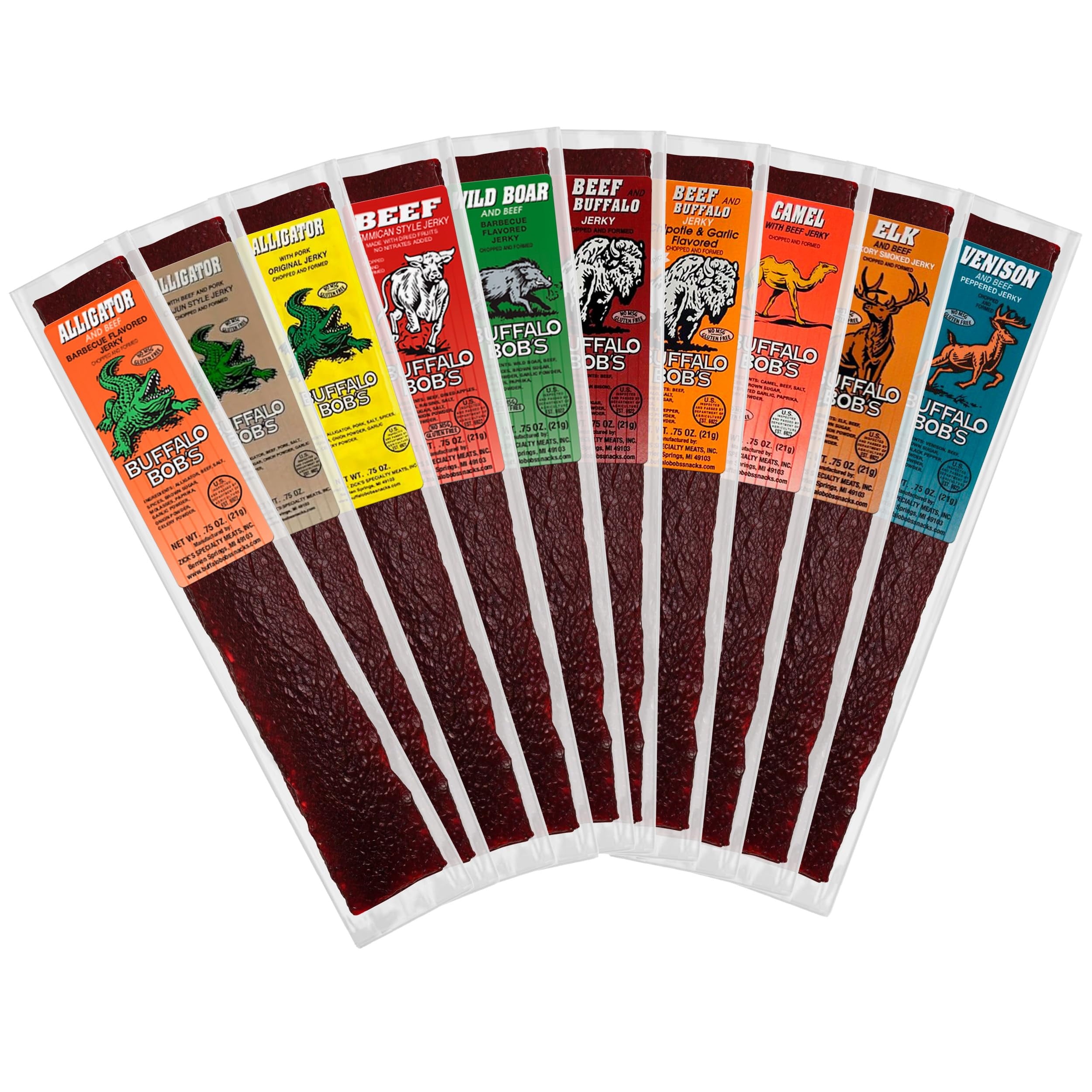 Buffalo Bob's Exotic Jerky MZF22 (10-Pack), 10 Flavor Variety Pack of ...