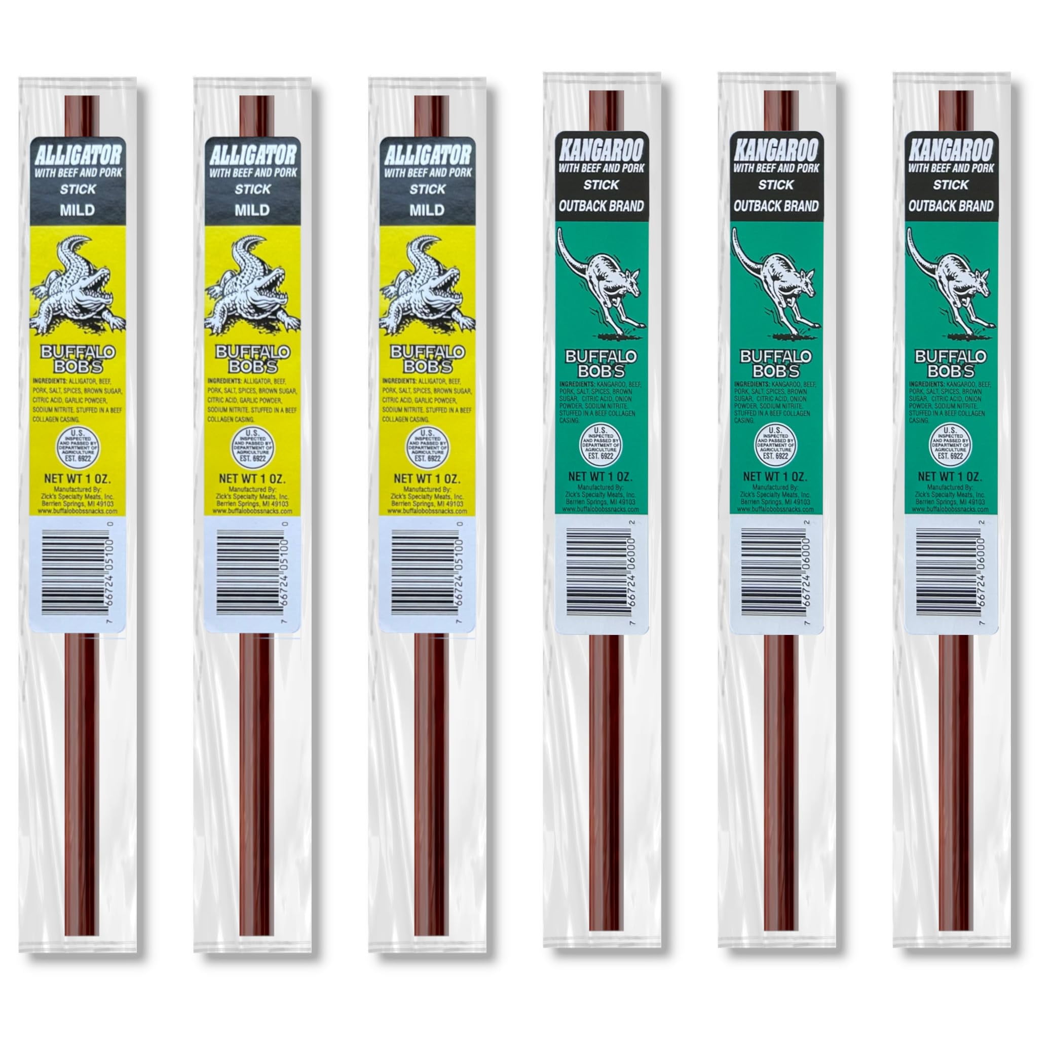 Buffalo Bob's Meat Sticks OIF8 (Mixed 6 Pack) - 3 Alligtor Mild & 3 Kangaroo Outback - Walmart.com
