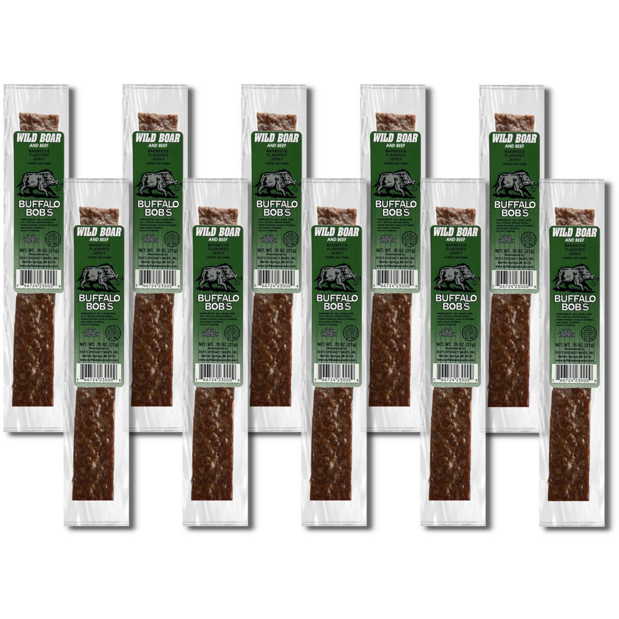 Buffalo Bob's Wild Game SAF21 Meat Snacks - Wild Boar Jerky - (10 Pack ...