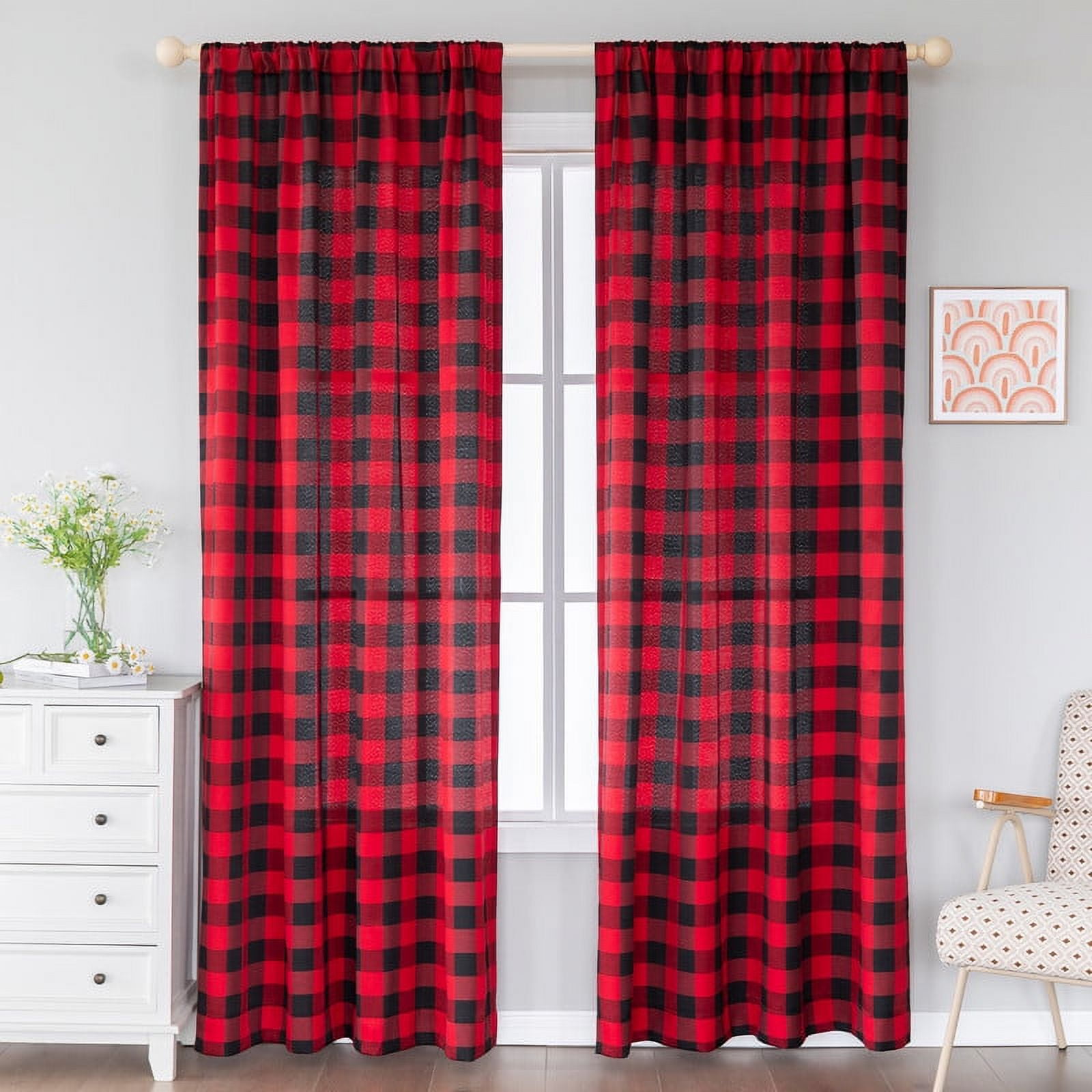 Barossa Design Buffalo Check Plaid Panel Window Curtains, Light ...