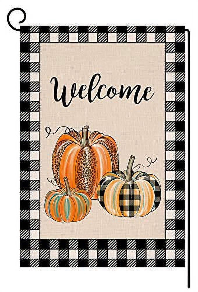 Buffalo Check Fall Pumpkin Thanksgiving Garden Flag Vertical Double ...