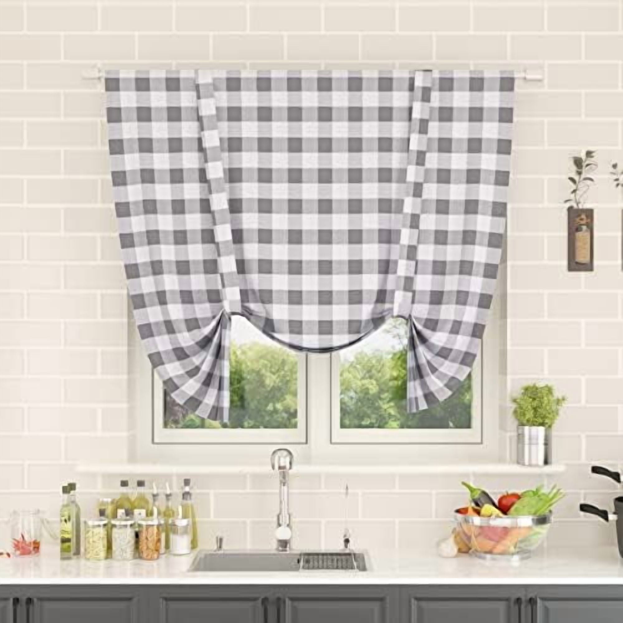 Buffalo Check Kitchen Tier Curtais 30 inches Long Plaid Gingham Rod ...