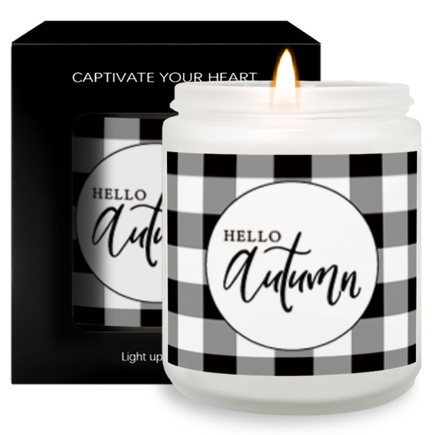 Buffalo Check Lavender Scented Candle Fall Themed Orange Pumpkin Rustic ...