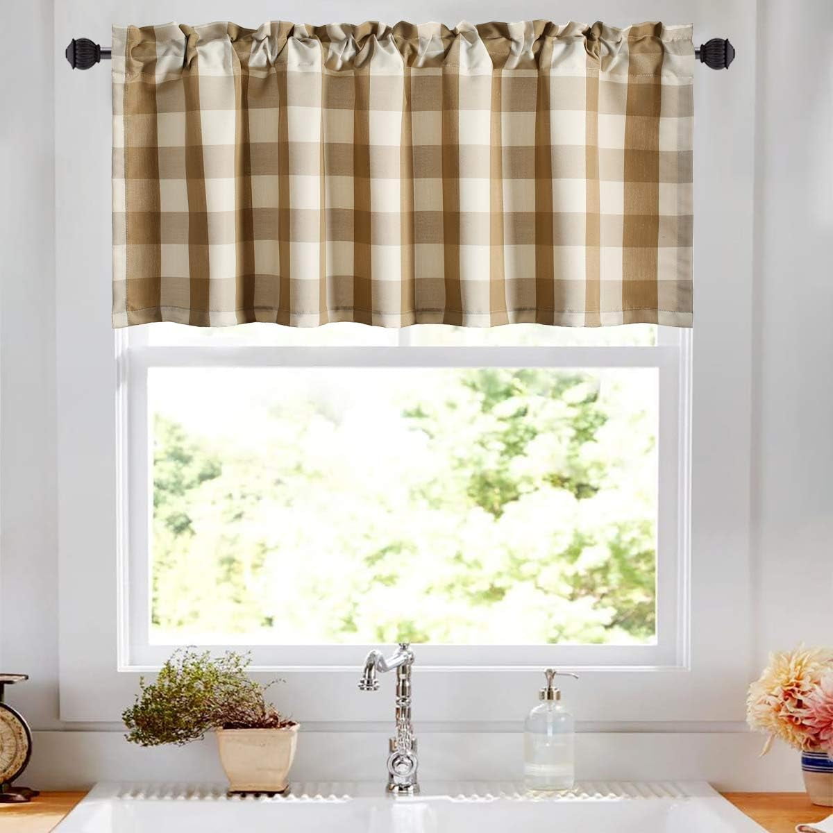 Buffalo Check Plaid Cotton Window Valances Beige and White Farmhouse ...