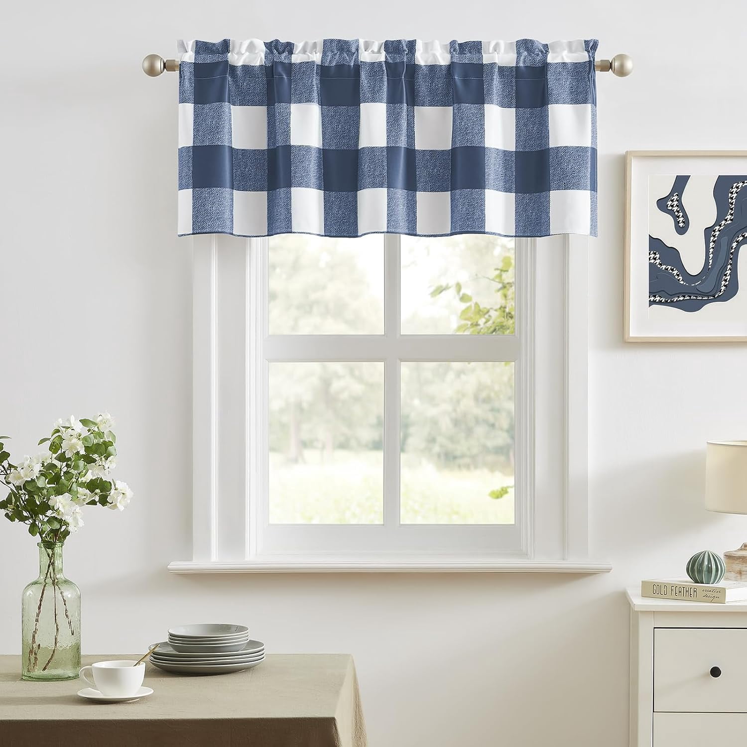 Buffalo Check Plaid Kitchen Valance Curtains, Farmhouse Checkered ...