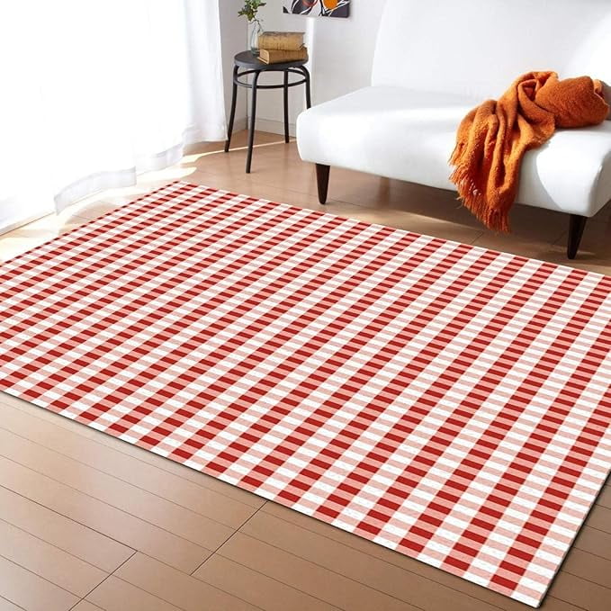 Buffalo Check Plaid Red White Area Rug, Plaid Geometric Check Soft ...