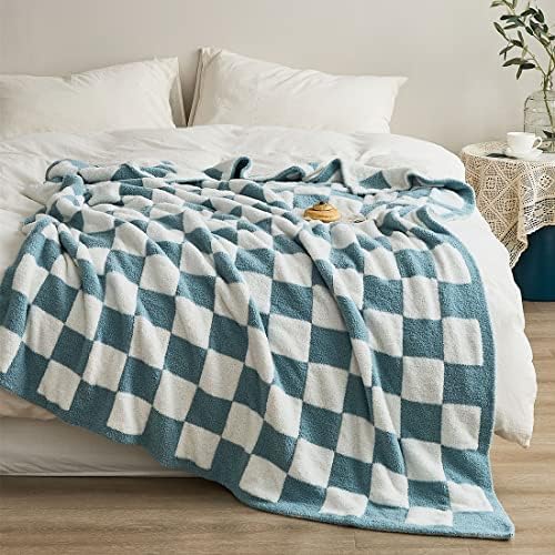 Buffalo Check Plush Throw Blanket Blue and White Checkered Bed Blankets ...