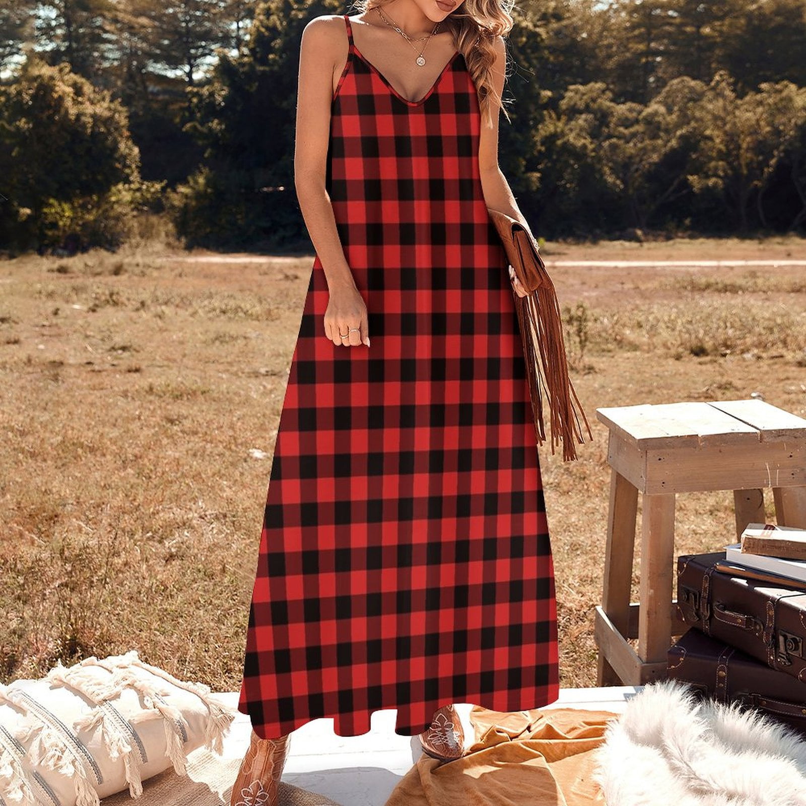 Buffalo Check Red And Black Plaid Sleeveless Dress prom dresses elegant ...