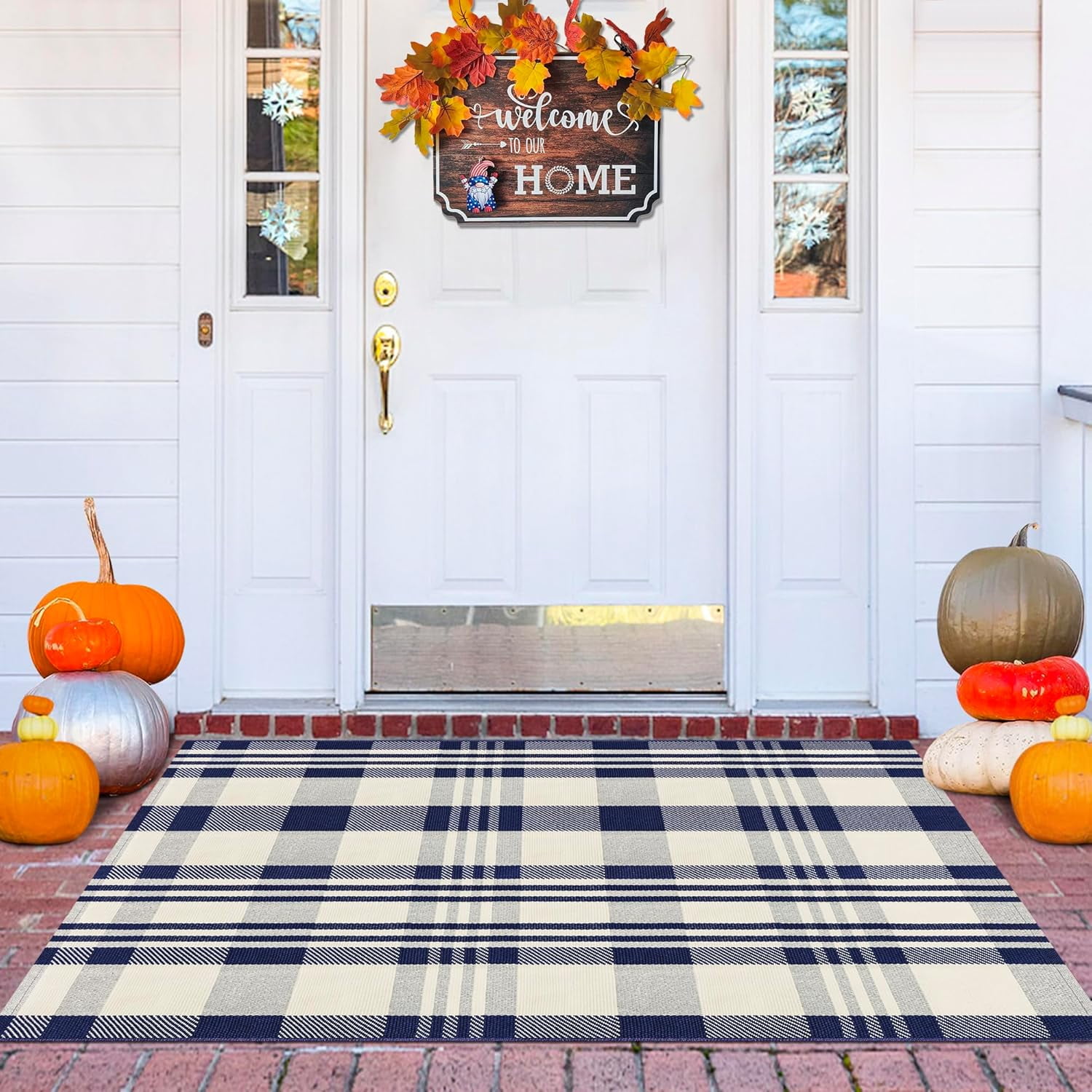 Buffalo Check Rug 3x5 Cotton Woven Plaid Rug Navy and Off White Front ...
