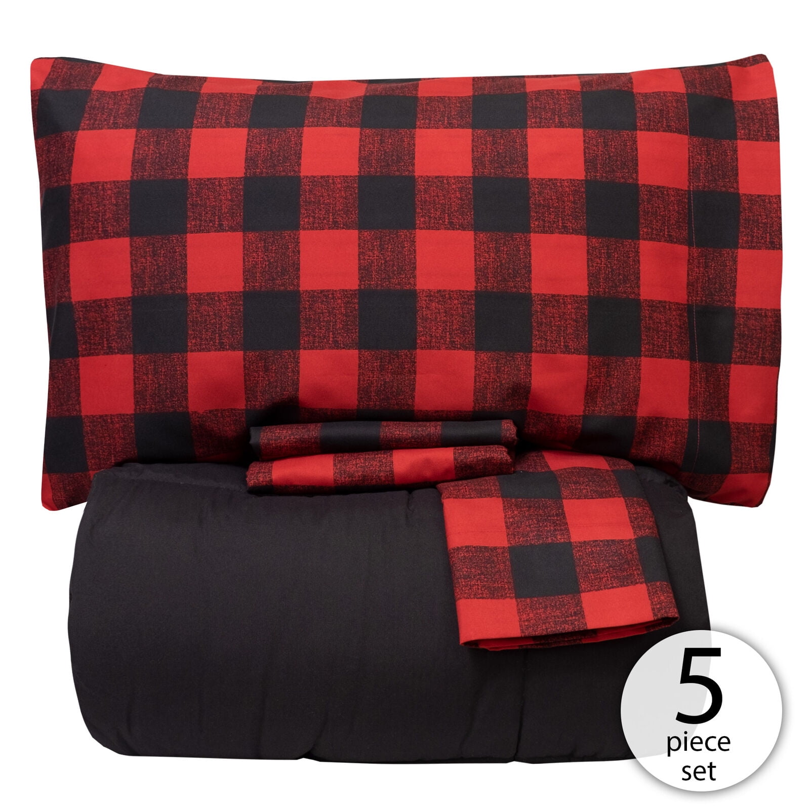 Buffalo Check Sheet Set Burgundy/Black and Solid Black Comforter ...