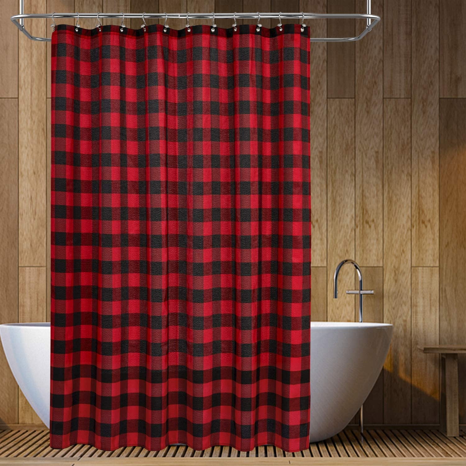 Buffalo Check Shower Curtain: Cotton Blend Plaid Woven Texture ...