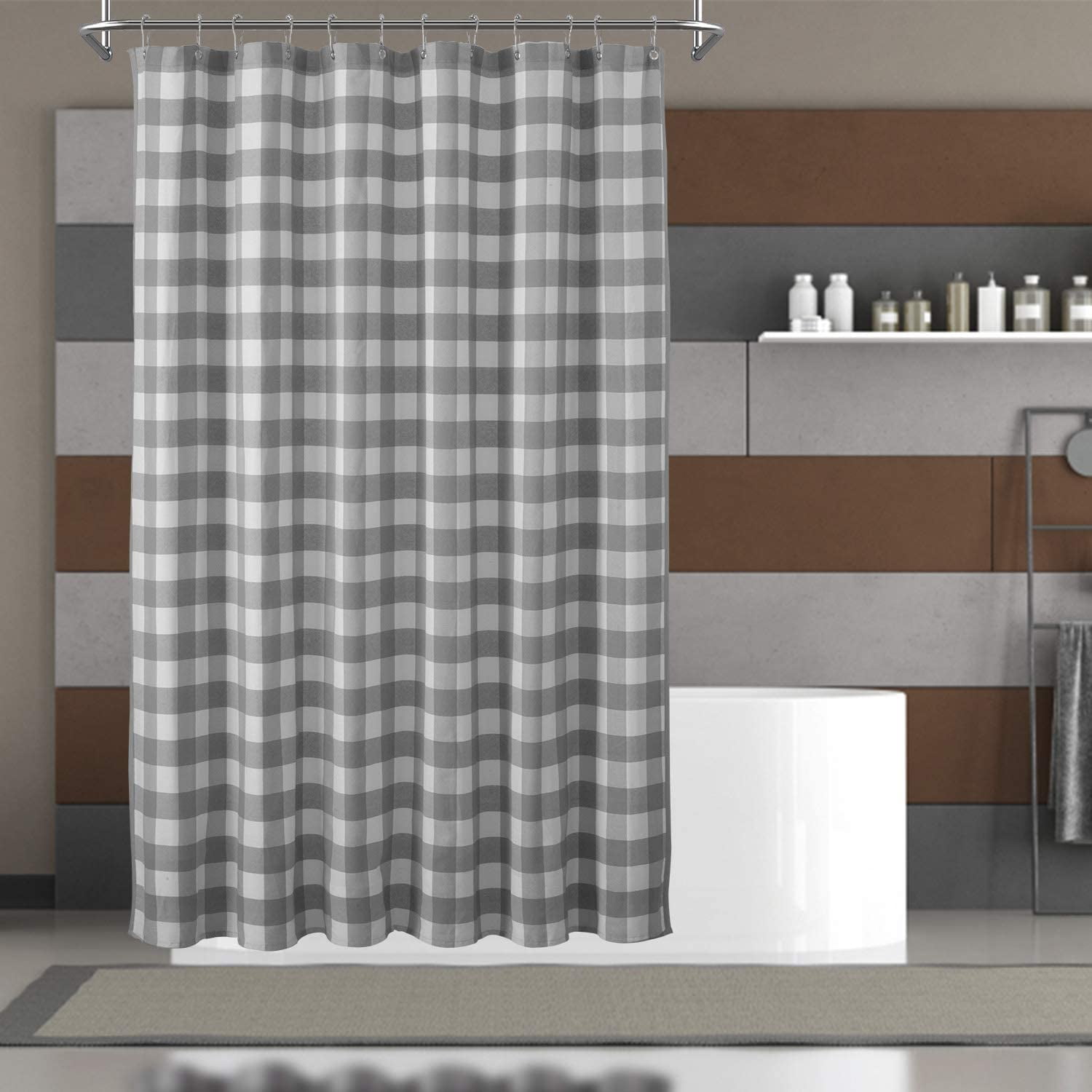Buffalo Check Shower Curtain: Cotton Blend Plaid Woven Texture ...