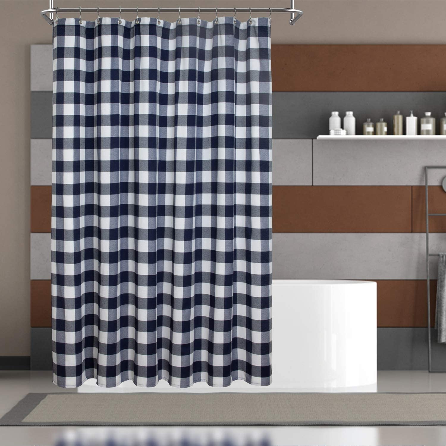 Buffalo Check Shower Curtain: Cotton Blend Plaid Woven Texture ...