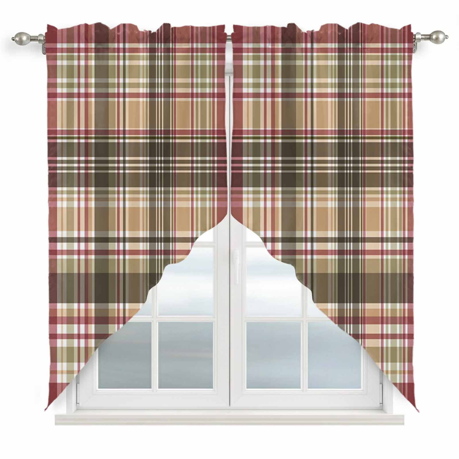 Buffalo Check Swag Curtain Valance for Window 2 Panels Plaid Brown ...