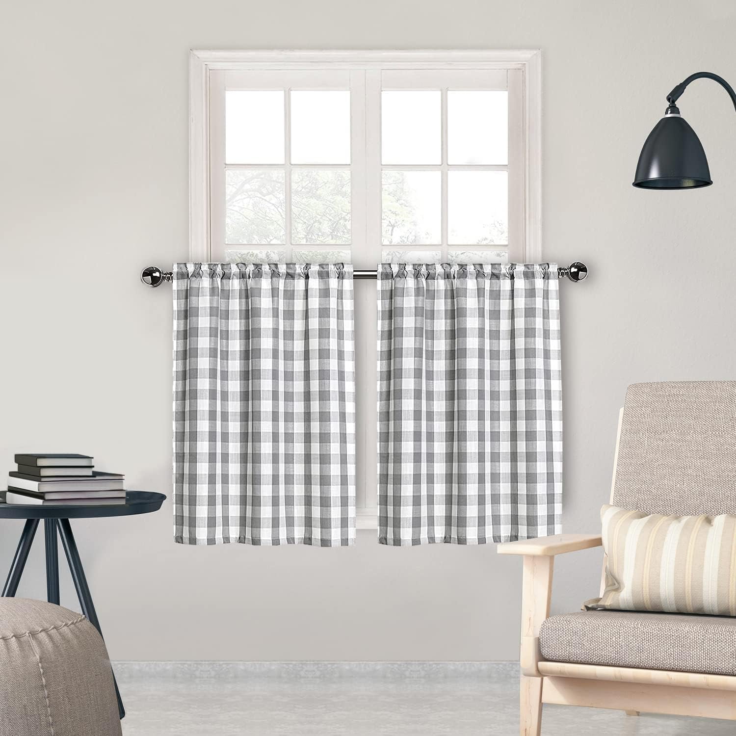 Buffalo Check Tier Curtains for Kitchen, Thick Yarn Dyed Buffalo Plaid ...
