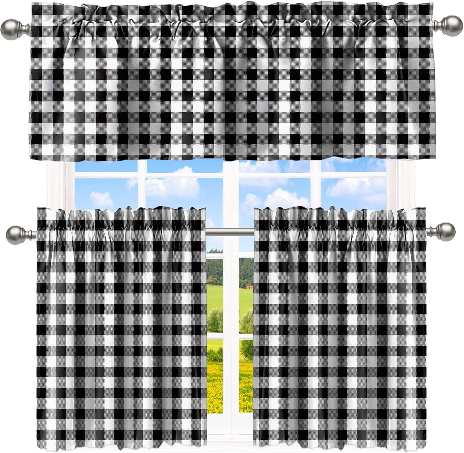 Buffalo Check Tiers and Valances Set Black and White Farmhouse Kitchen ...
