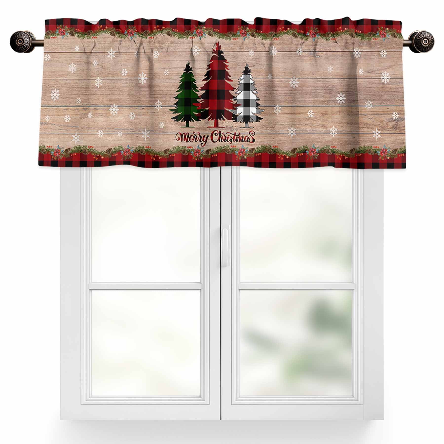 Buffalo Check Valances for Windows, 54 x 18in, Plaid Merry Christmas ...