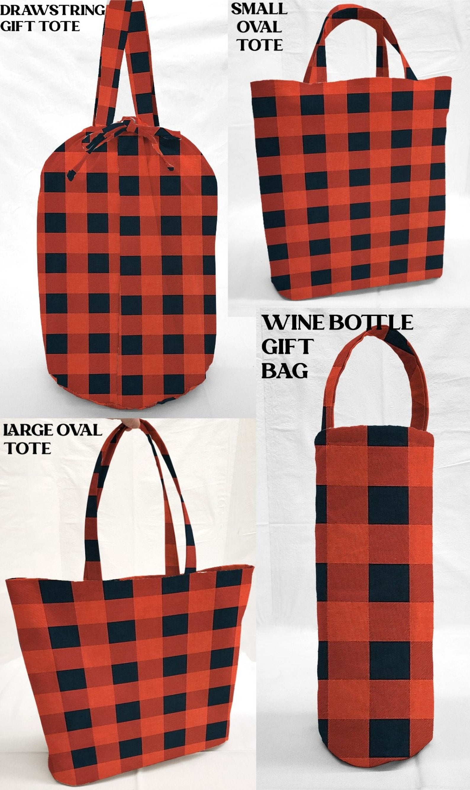 Buffalo Checked Plaid Reusable Fabric Gift Bags and/or Tote Bags (Wine ...