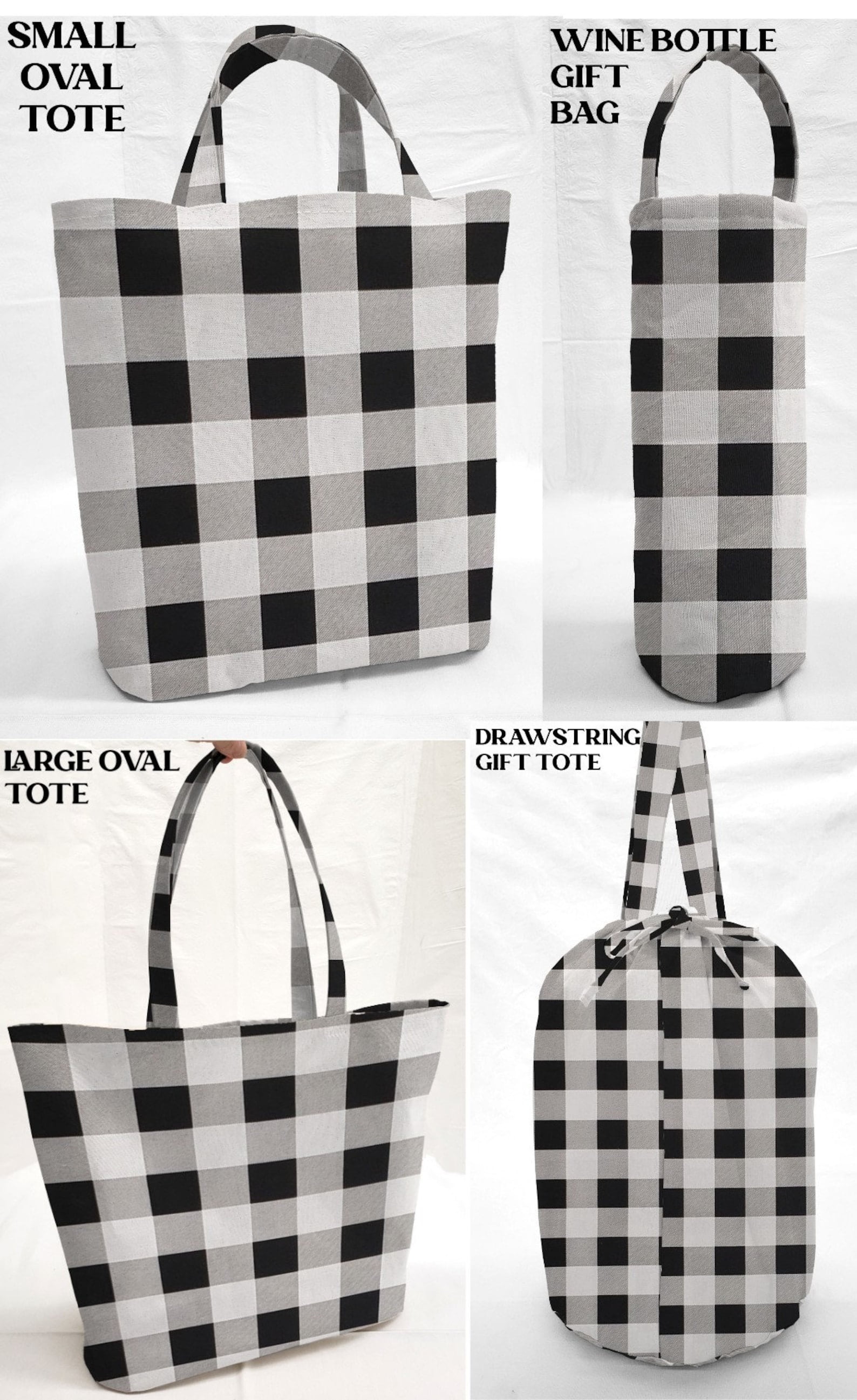 Buffalo Checked Plaid Reusable Fabric Gift Bags and/or Tote Bags (Wine ...