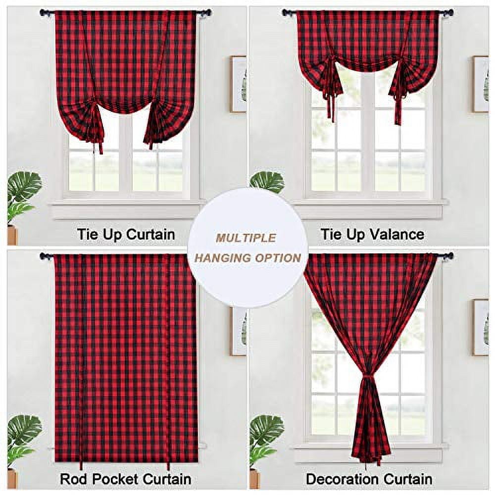 Buffalo Checker Farmhouse Tie Up Curtains for Windows, Plaid Gingham ...