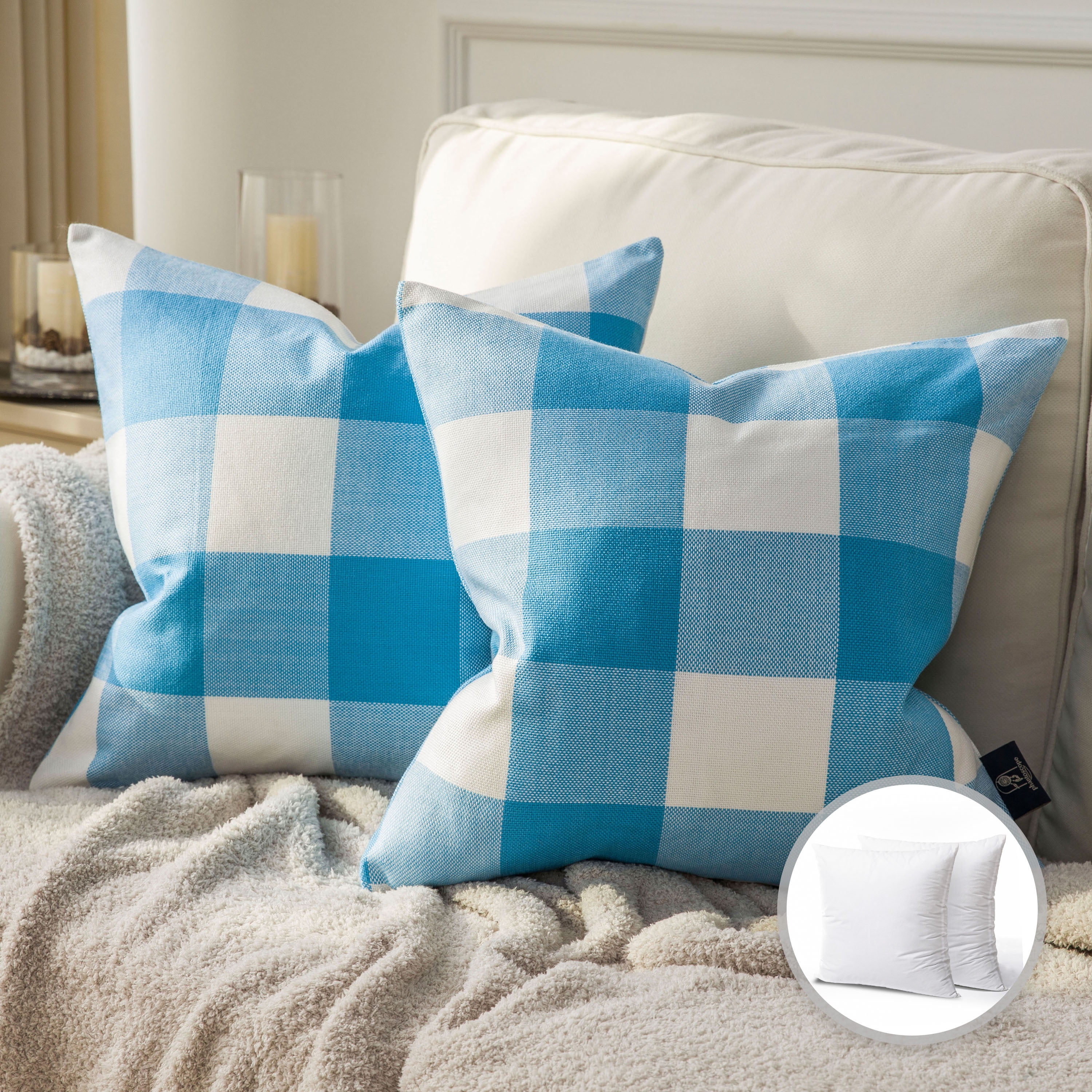Phantoscope Checker Blue Decorative Pillows - Set of 2 - 18x18 ...